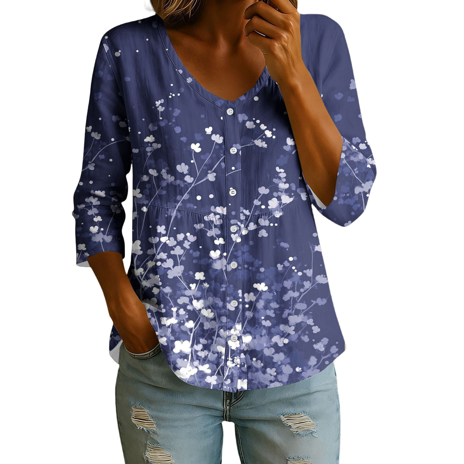 Boho Floral Blouses for Women Dressy Casual Button Vintage Cute Blouse ...