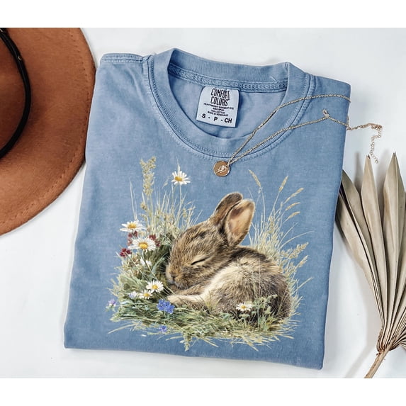 Boho Floral Bunny Shirt, Cottagecore Rabbit Graphic Tee, Easter Bunny ...