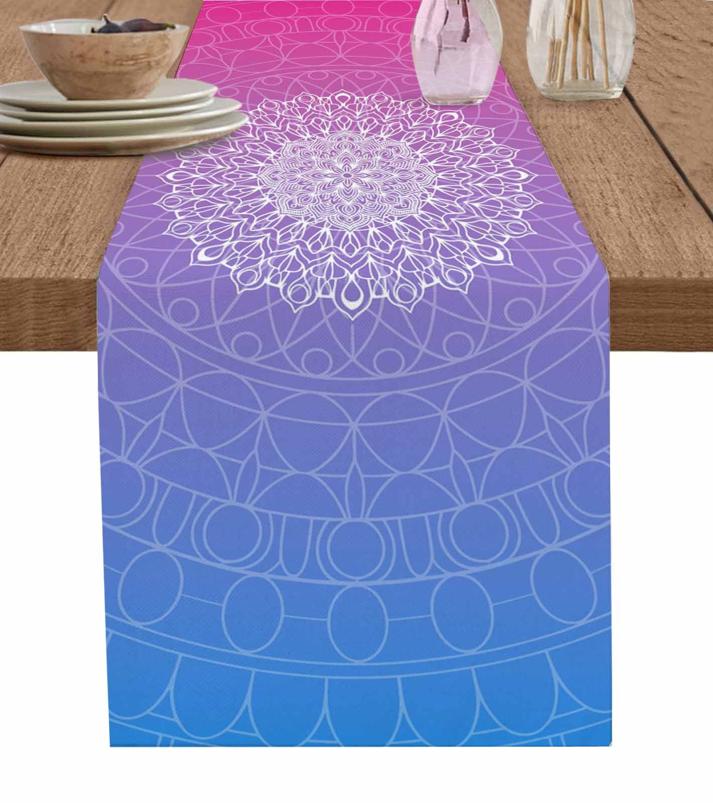 Boho Floral Burlap Cotton Table Runner 13x48 Inches Long, Pink Purple ...