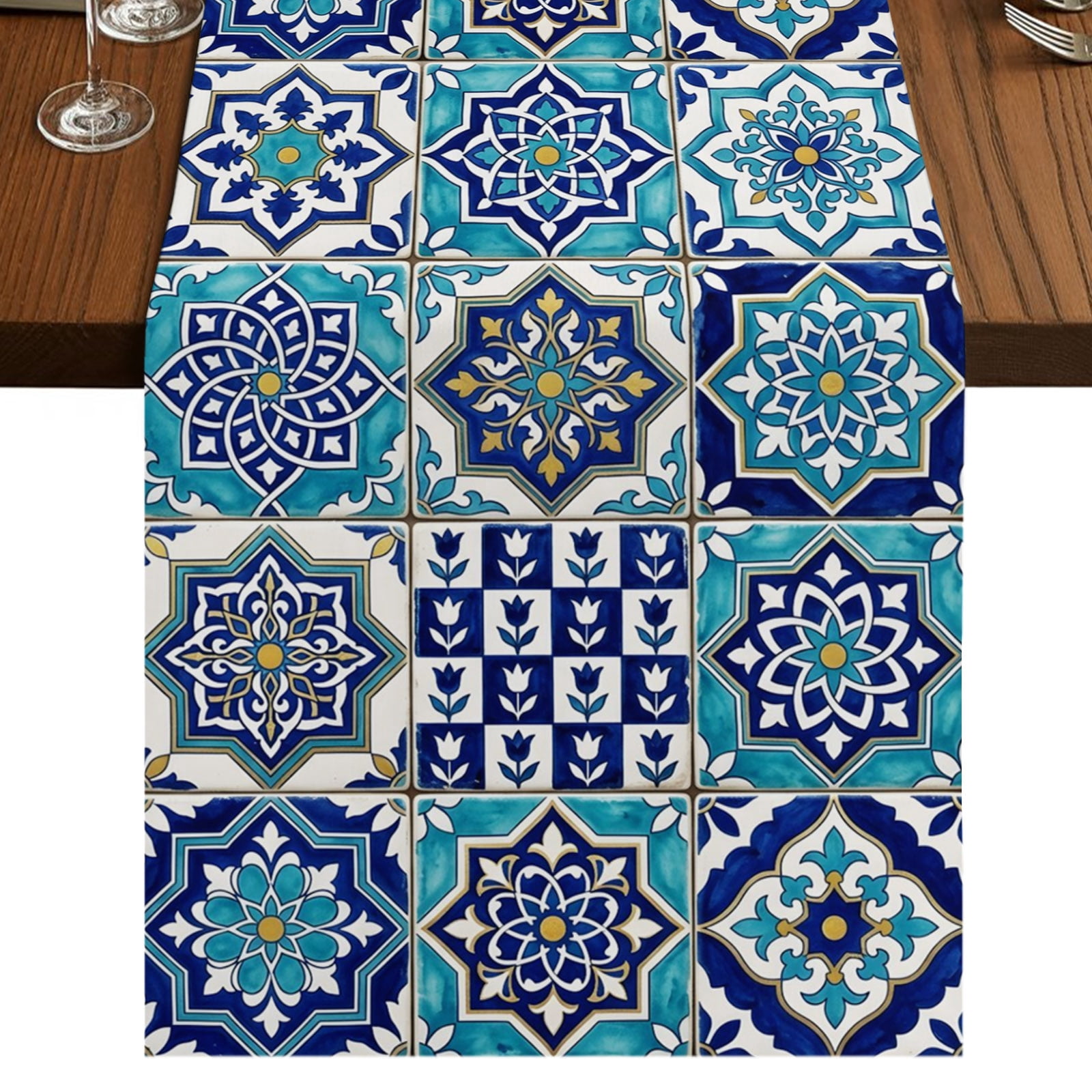 Boho Floral Burlap Cotton Table Runner 13x70 Inches Long, Southwestern ...