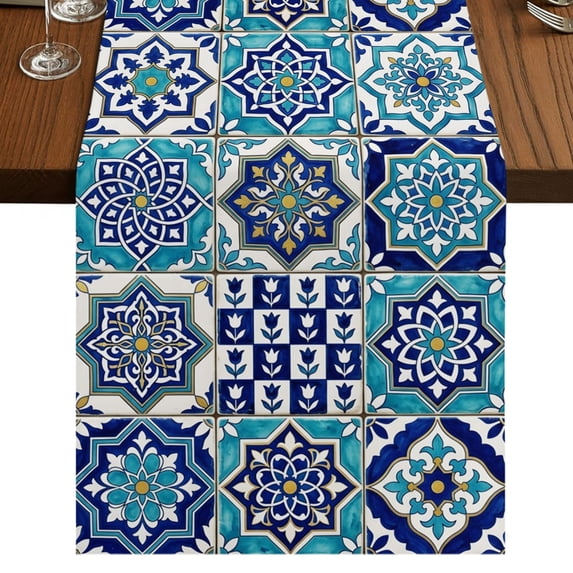 Boho Floral Burlap Cotton Table Runner 13x70 Inches Long, Southwestern ...