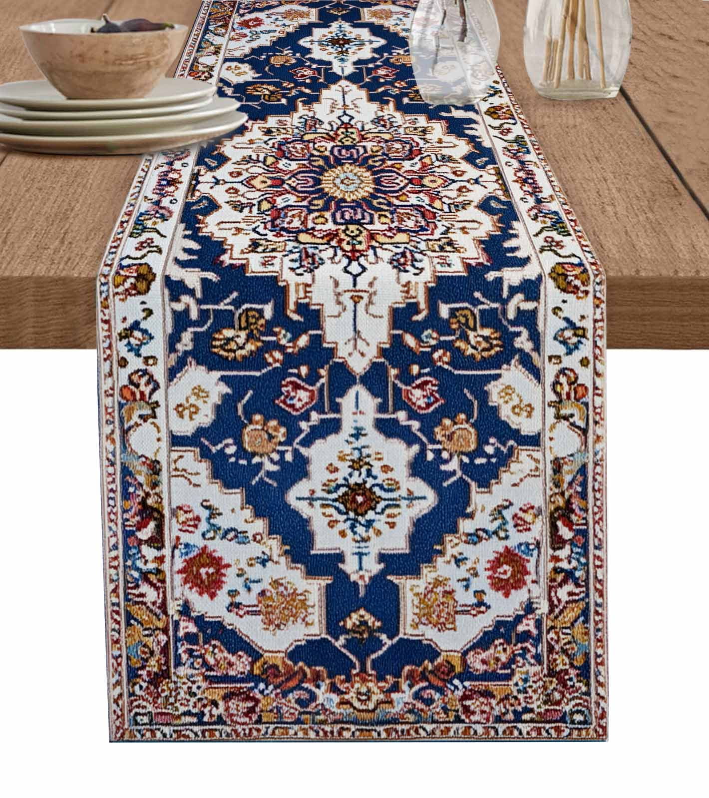 Boho Floral Burlap Cotton Table Runner 14x72 Inches Long, Vintage Print ...