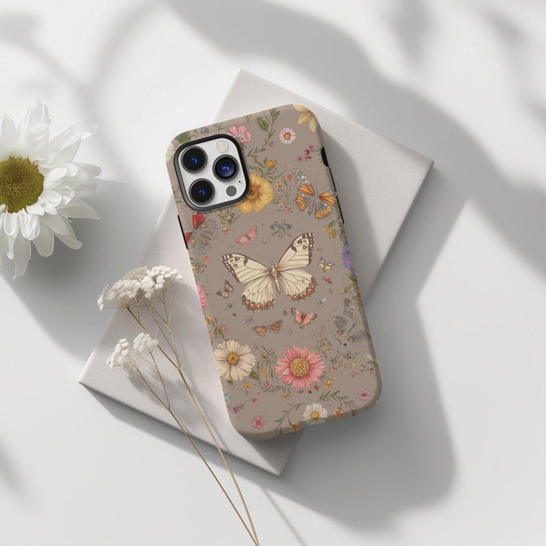 Boho Floral Butterfly Cottagecore Phone Case for iPhone 11 12 13 14 15 ...