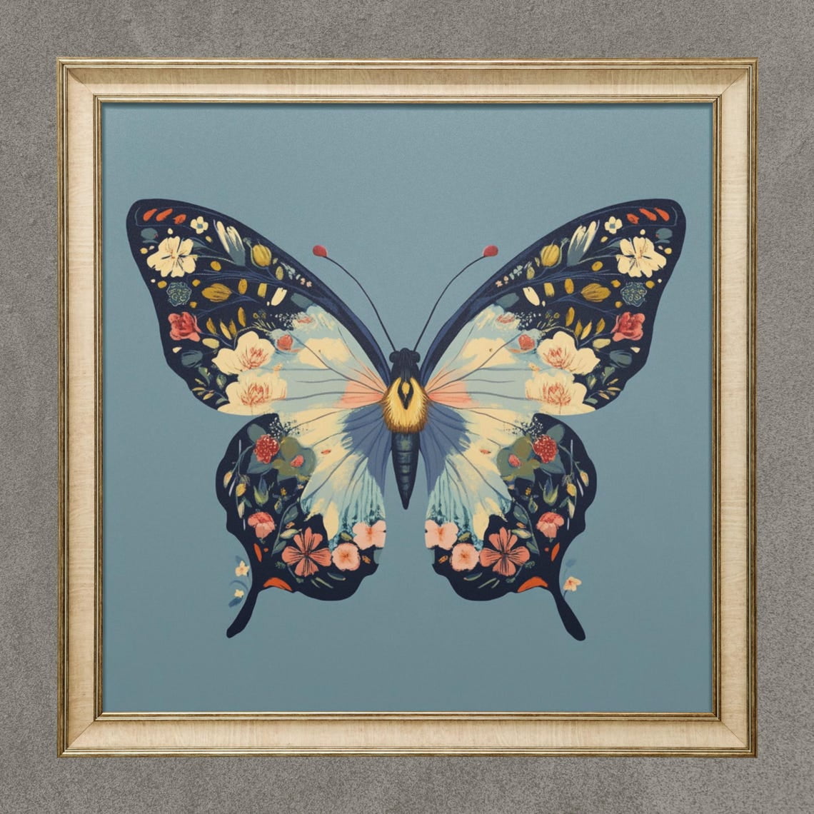 Boho Floral Butterfly Wall Art Print, Moody Moth Wall Decor, Butterfly ...