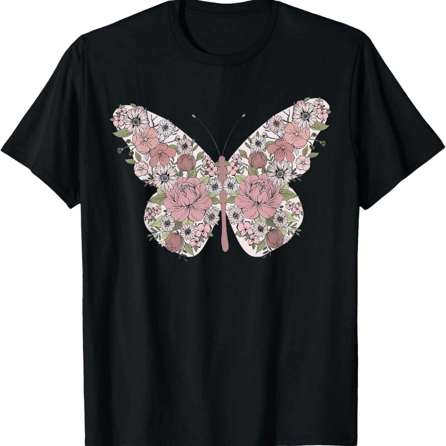 Boho Floral Butterfly Wild Flowers T-shtir - Walmart.com
