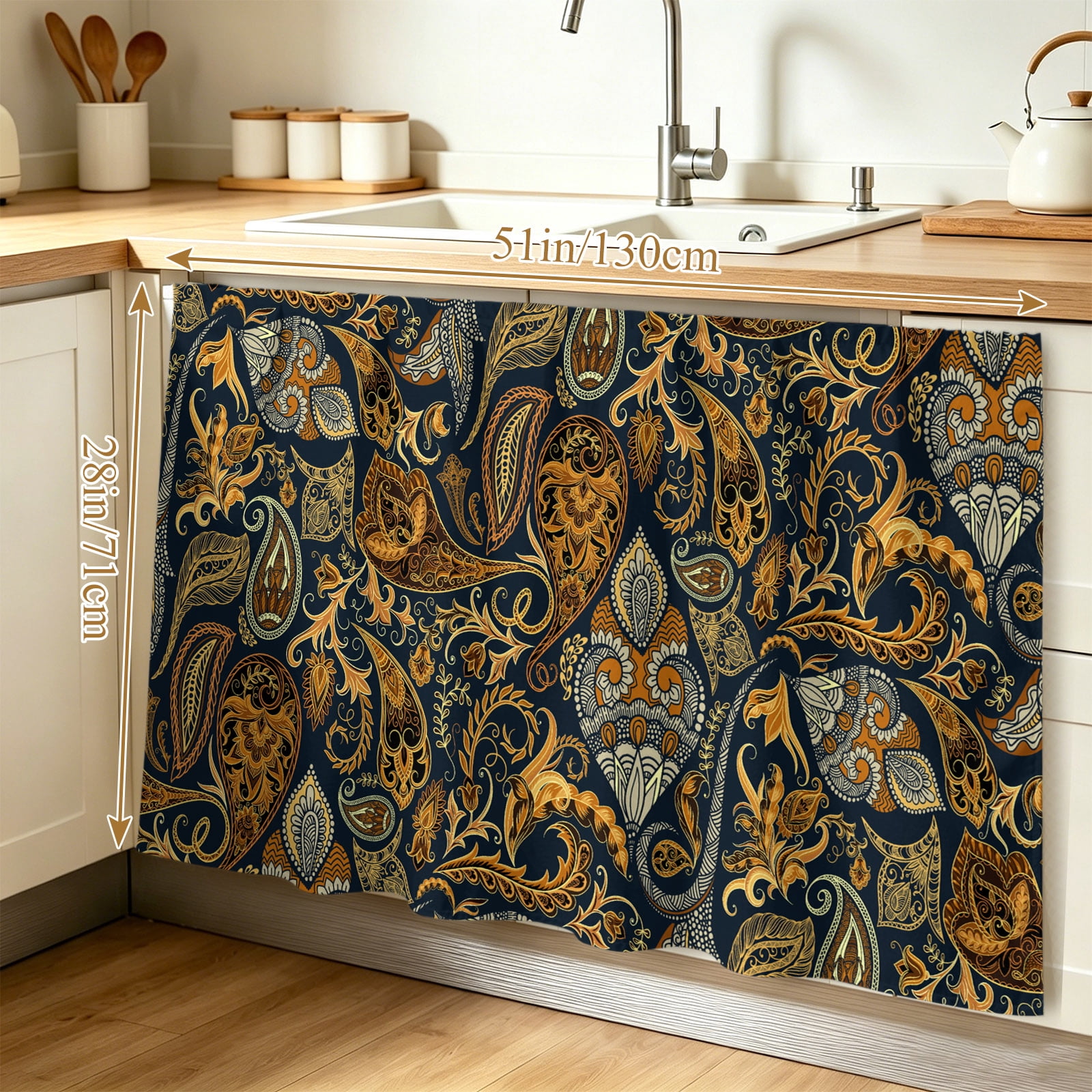 Boho Floral Cabinet Curtain 28"W x 51"L, Vintage Botanical Paisley ...