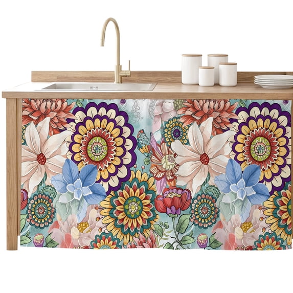 Boho Floral Cabinet Curtains 28"W x 51"L,Dustproof Sink Skirt Curtain ...