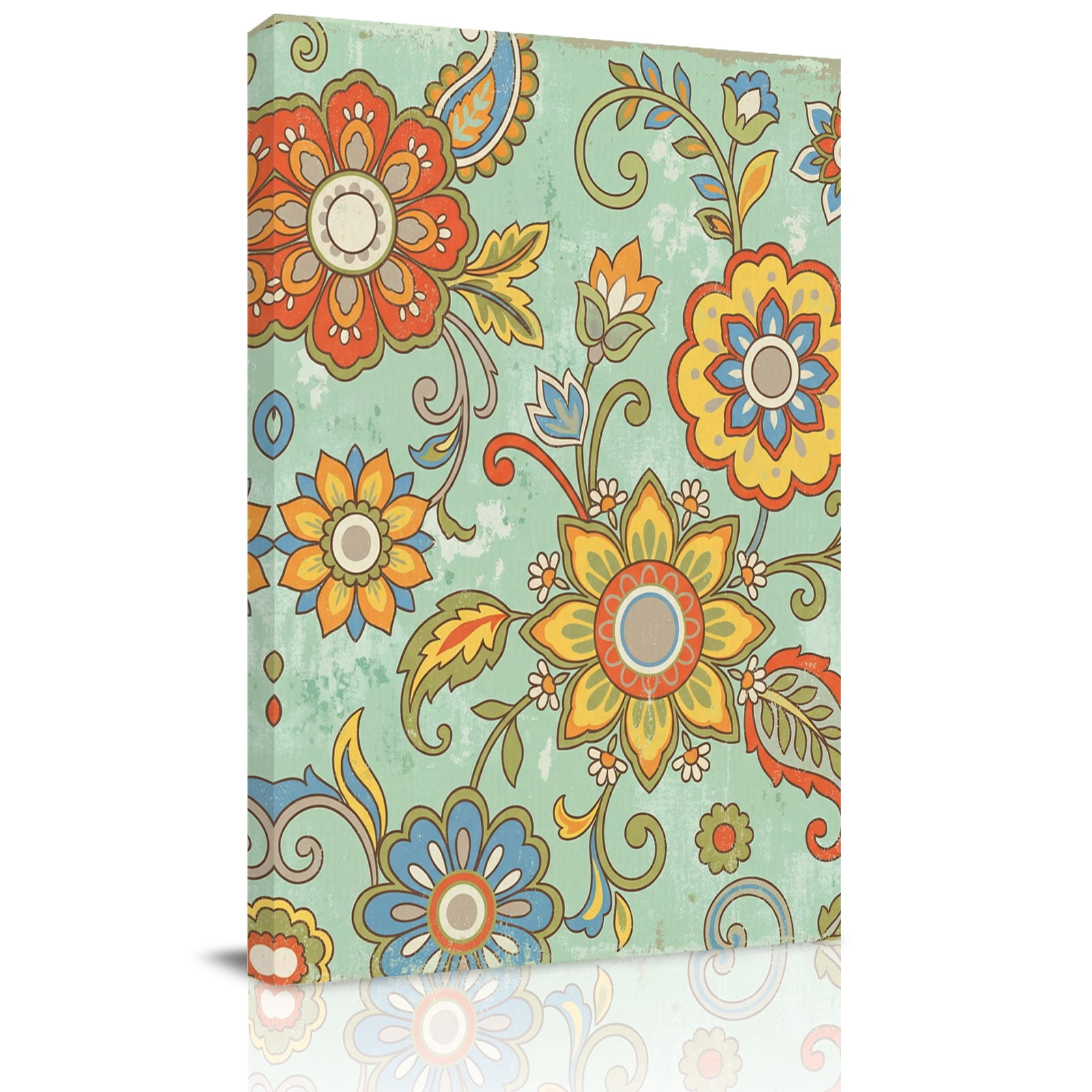 Boho Floral Canvas Wall Art for Living Room, Yellow Orange Flower Leaf ...