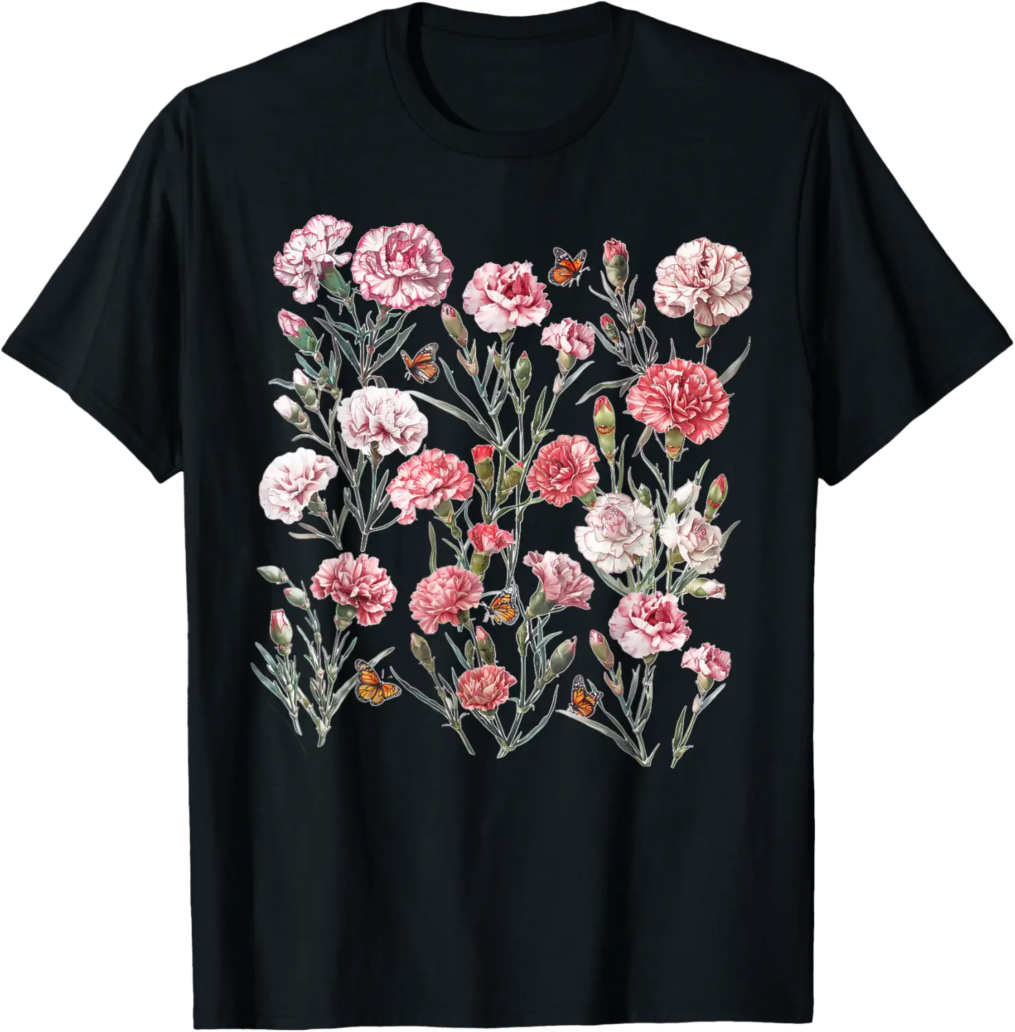 Boho Floral Carnation Butterfly Botanical T-Shirt - Walmart.com