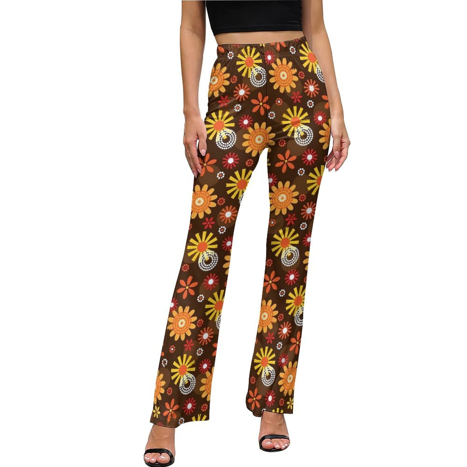 Boho Floral Casual Pants Spring Vintage Flowers Print Home Custom Flare ...