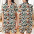 Boho Floral Cat All-Over Print Satin Short Sleeve Pajamas Set, Cat ...
