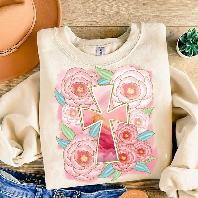 Boho Floral Christian Cross Sweater, Floral Easter Shirt, Bible Verse ...