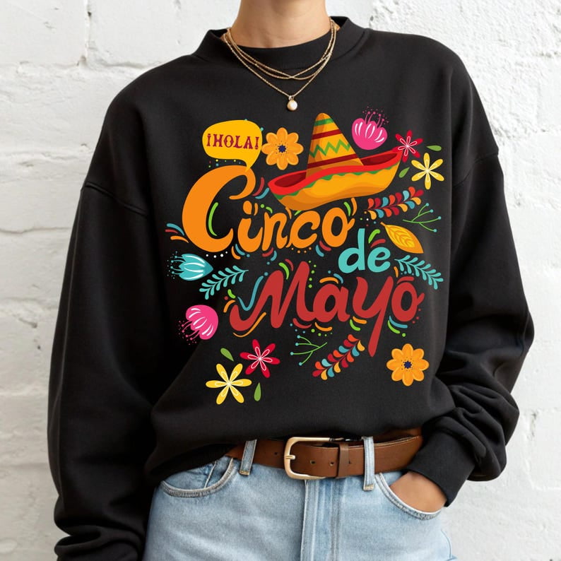 Boho Floral Cinco De Mayo Clipart Sweatshirt, Mexican Fiesta Design ...