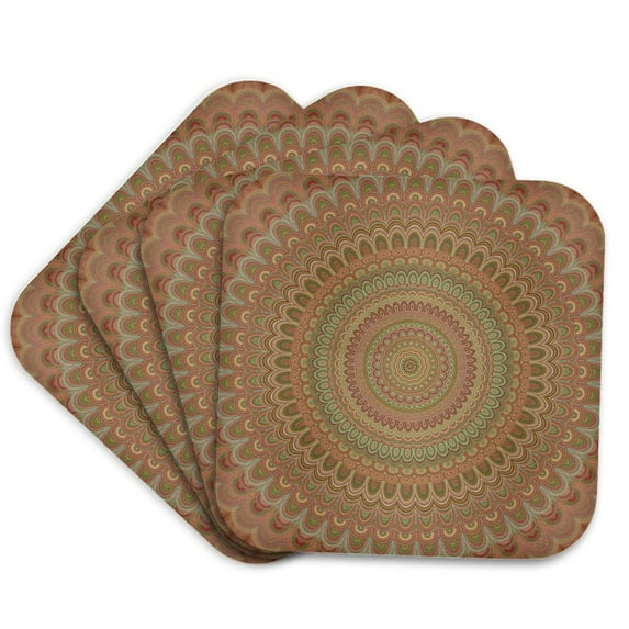 Boho Floral Circle Mandala - Abstract Design, set of 4 Coasters - Soft ...