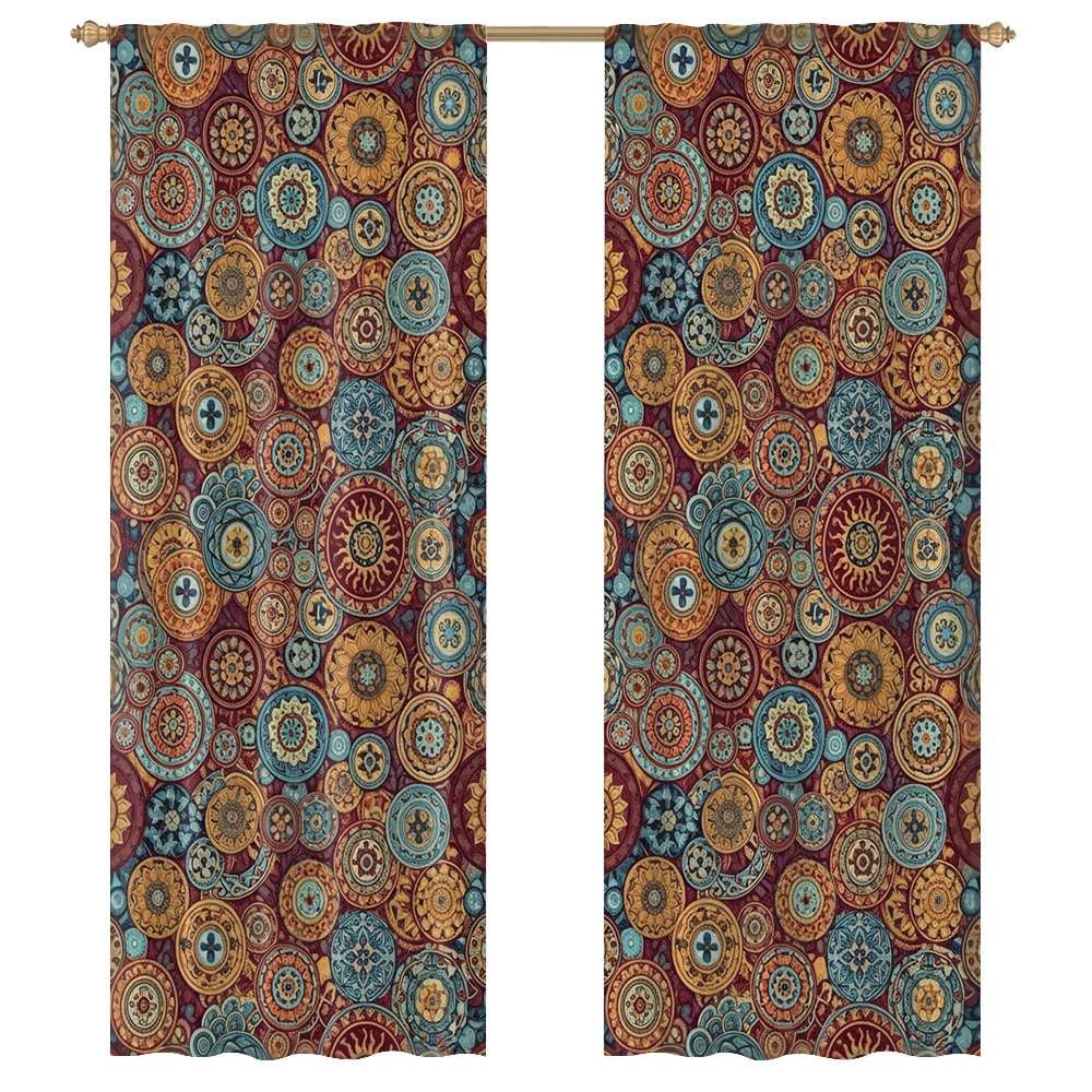 Boho Floral Circle Print Sheer Voile Curtain Window Tulle Curtains For ...
