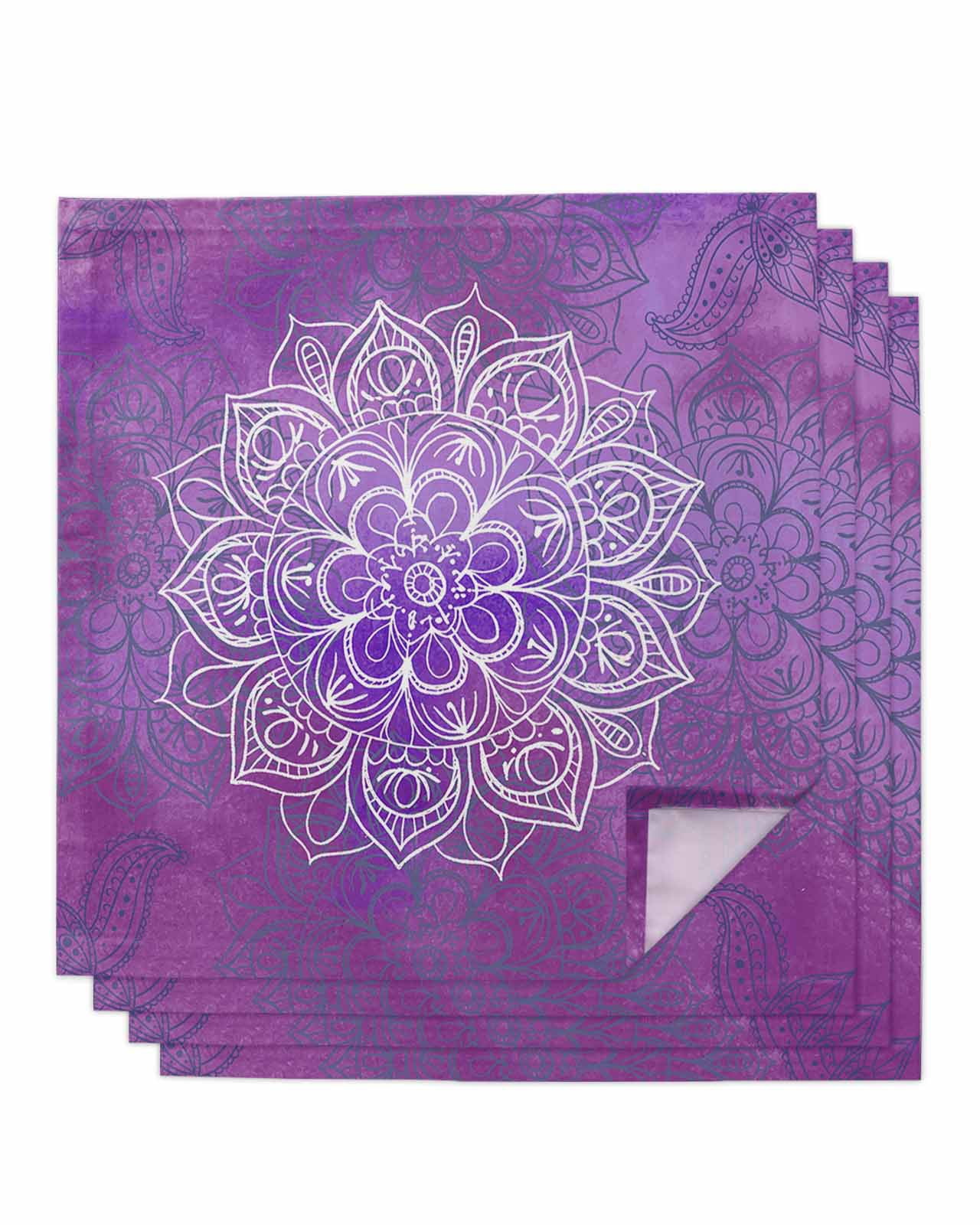 Boho Floral Cloth Napkins Set of 4 Reusable Dinner Napkins, Purple ...