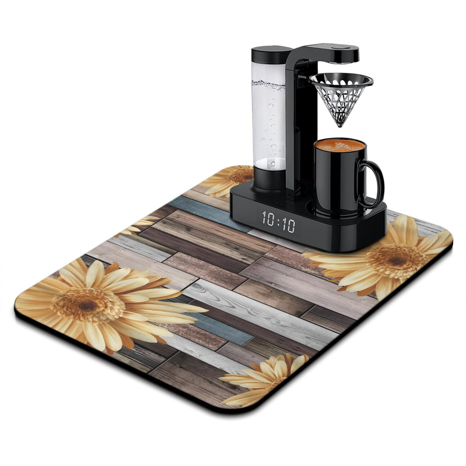 Boho Floral Coffee Bar Mat - Absorbent Vintage Pad for Coffee Machine ...