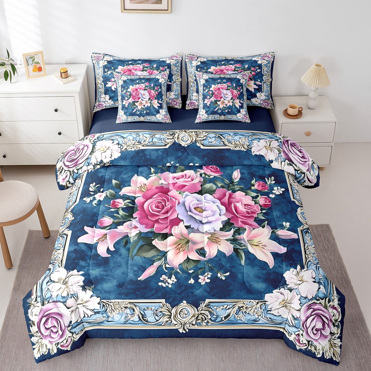 Boho Floral Comforter Set 7 Piece Bed in a Bag Twin,Bohemian Bedding ...