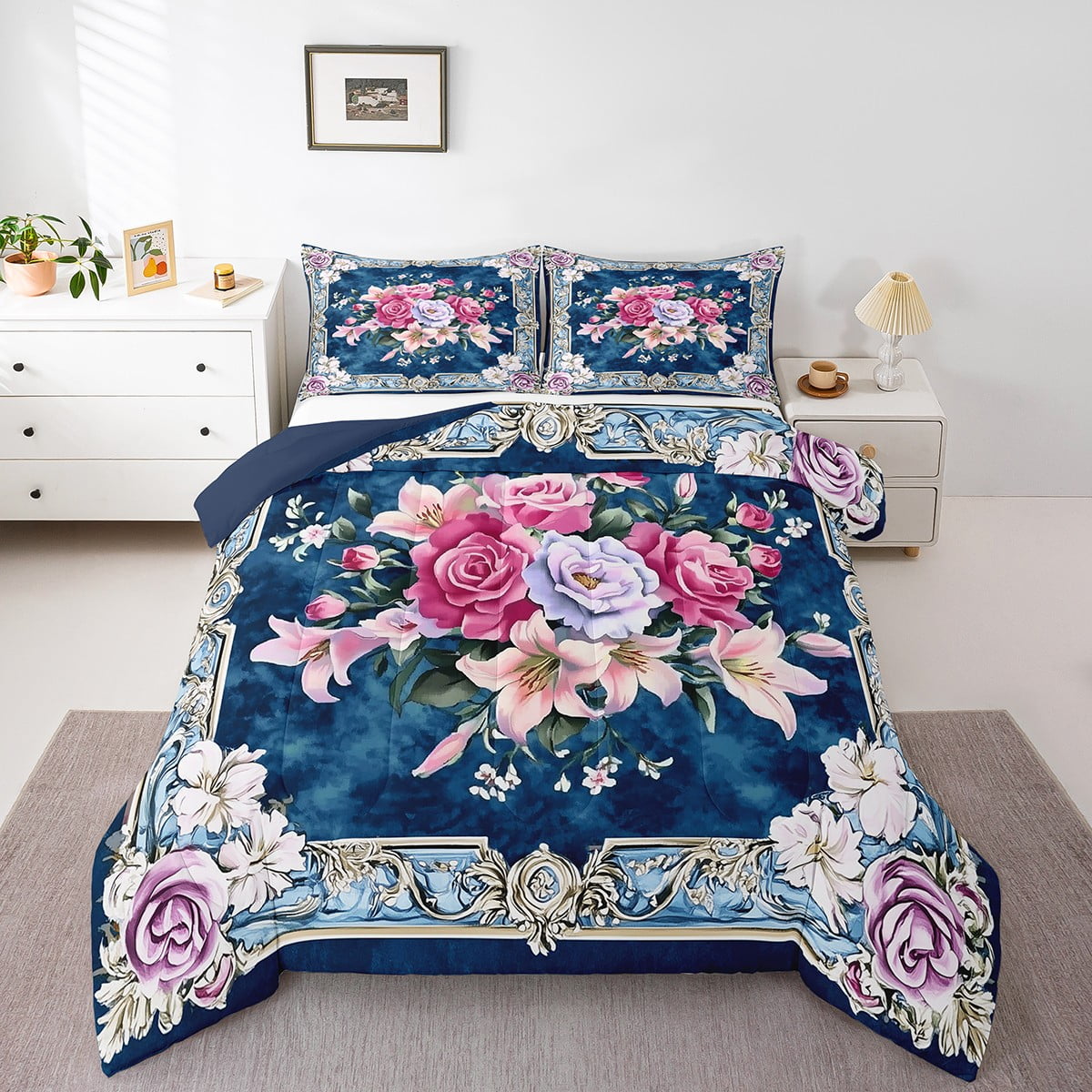 Boho Floral Comforter Set Bohemian Bedding Sets Full,Garden Flowers ...