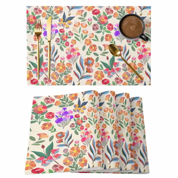 Boho Floral Cotton Linen Placemats Set of 1, Colorful Flower Watercolor ...