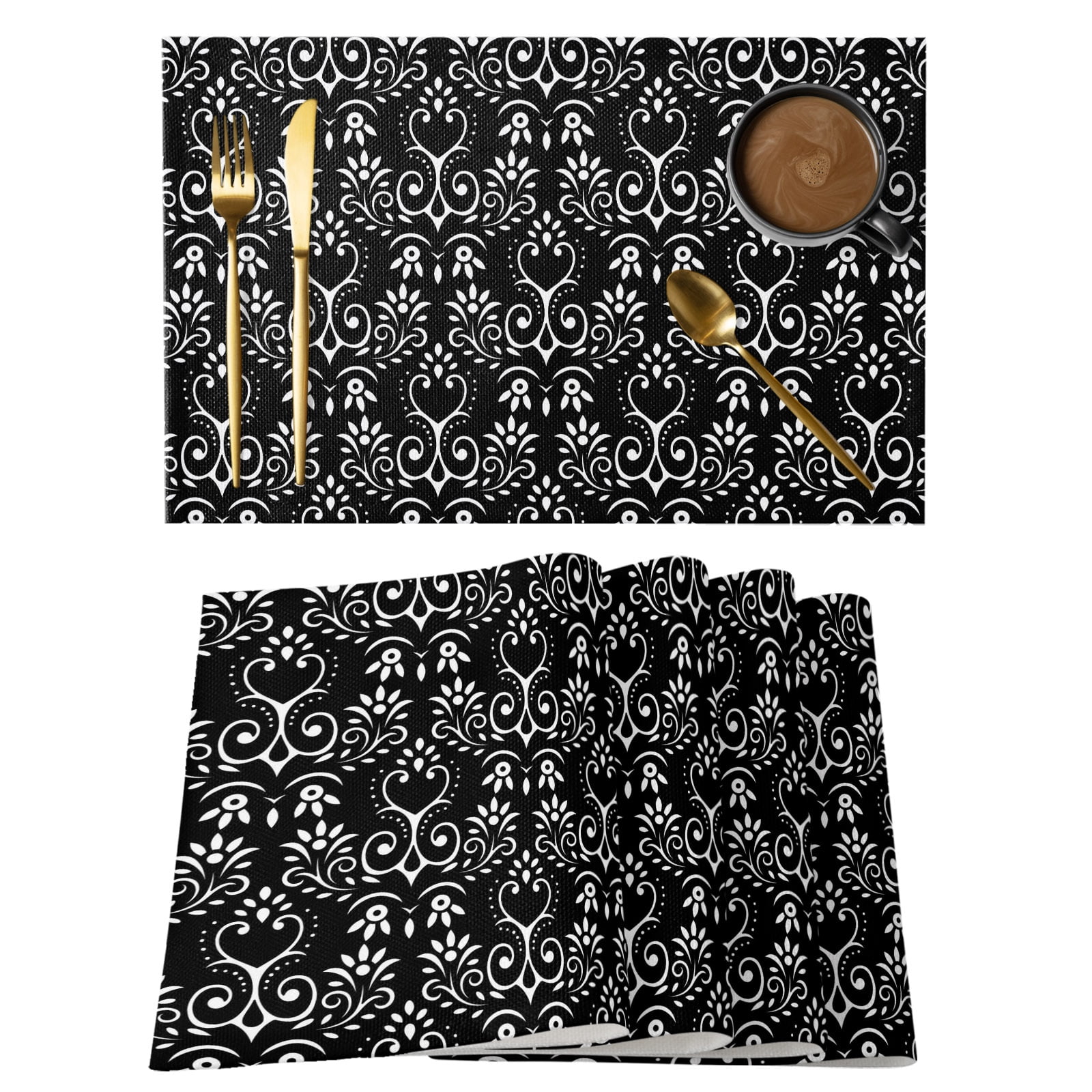 Boho Floral Cotton Linen Placemats Set of 12, Abstract Art Flower ...