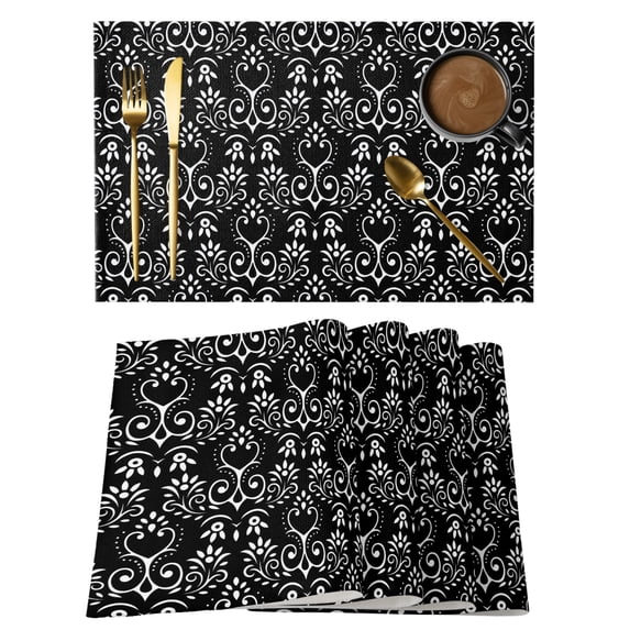 Boho Floral Cotton Linen Placemats Set of 12, Abstract Art Flower ...