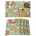 Boho Floral Cotton Linen Placemats Set of 2, Yellow Orange Flower Leaf ...