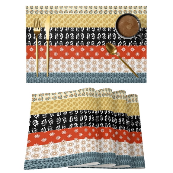 Boho Floral Cotton Linen Placemats Set of 8, Paisley Yellow Black Red ...