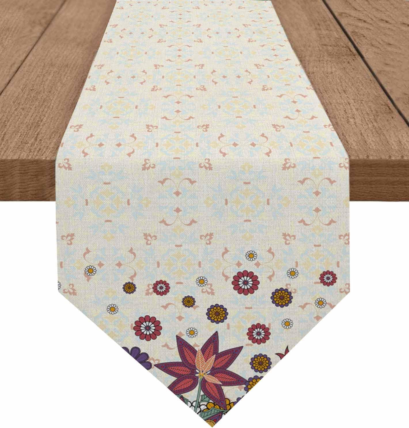 Boho Floral Cotton and Linen Triangle Table Runners Long Dresser ...