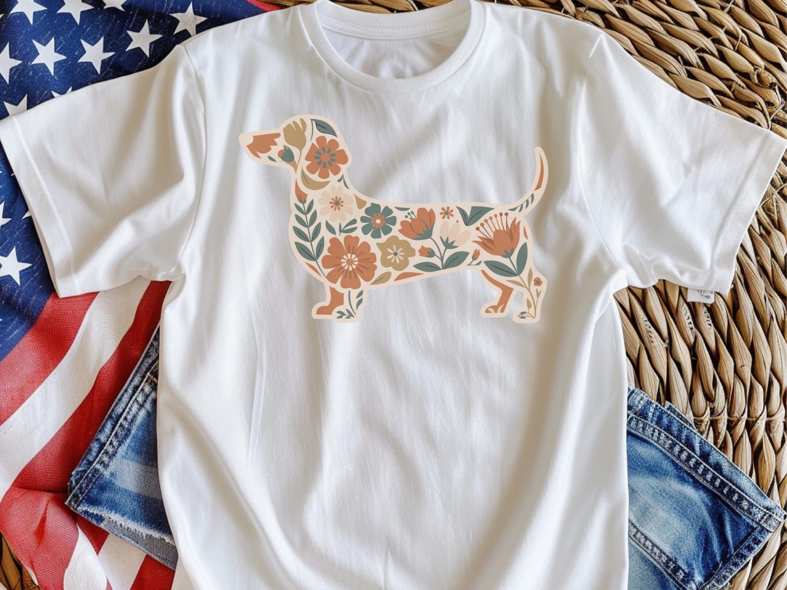 Boho Floral Dachshund Tee, Garden Wiener Dog Graphic Shirt, Nature ...