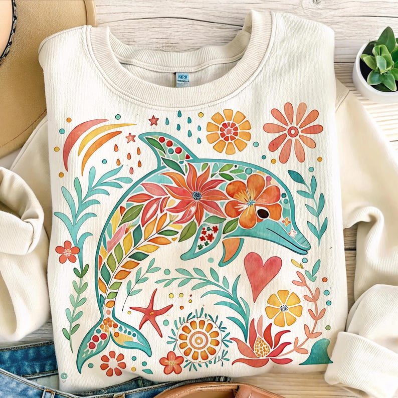 Boho Floral Dolphin Sweatshirt | Summer Beach Nautical Outfit | Cute ...