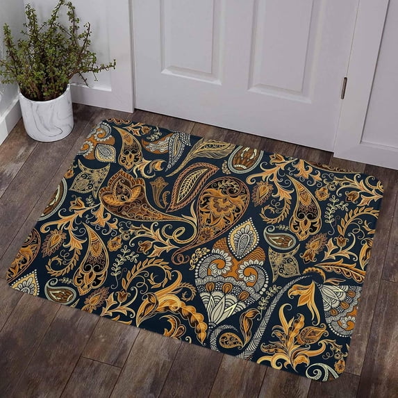Boho Floral Door Mat 16 x 24 Indoor Outdoor Low Profile Entryway Rug ...