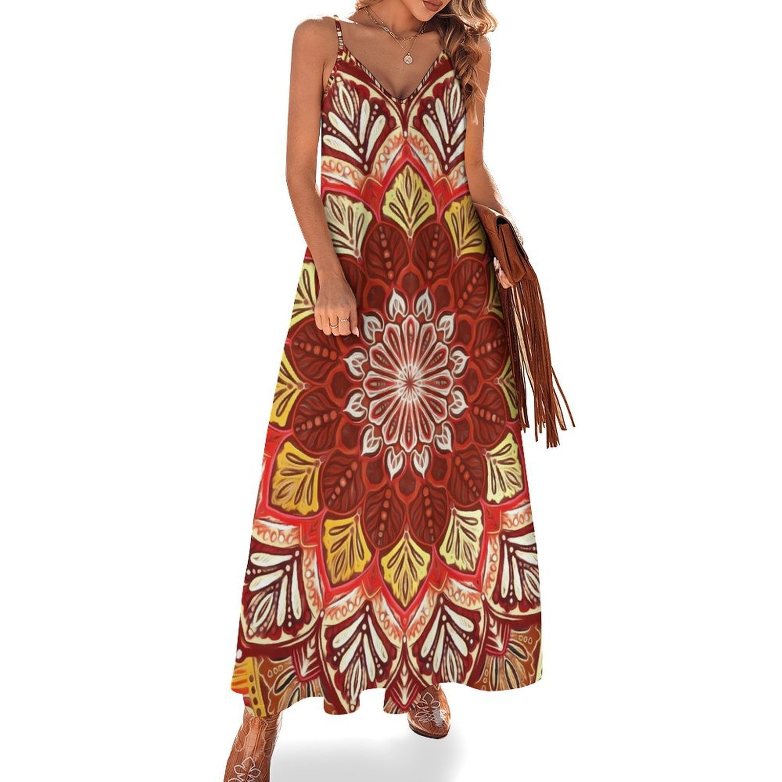 Boho Floral Dress Bohemian Style Hippie Beach Maxi Dress V Neck Casual ...