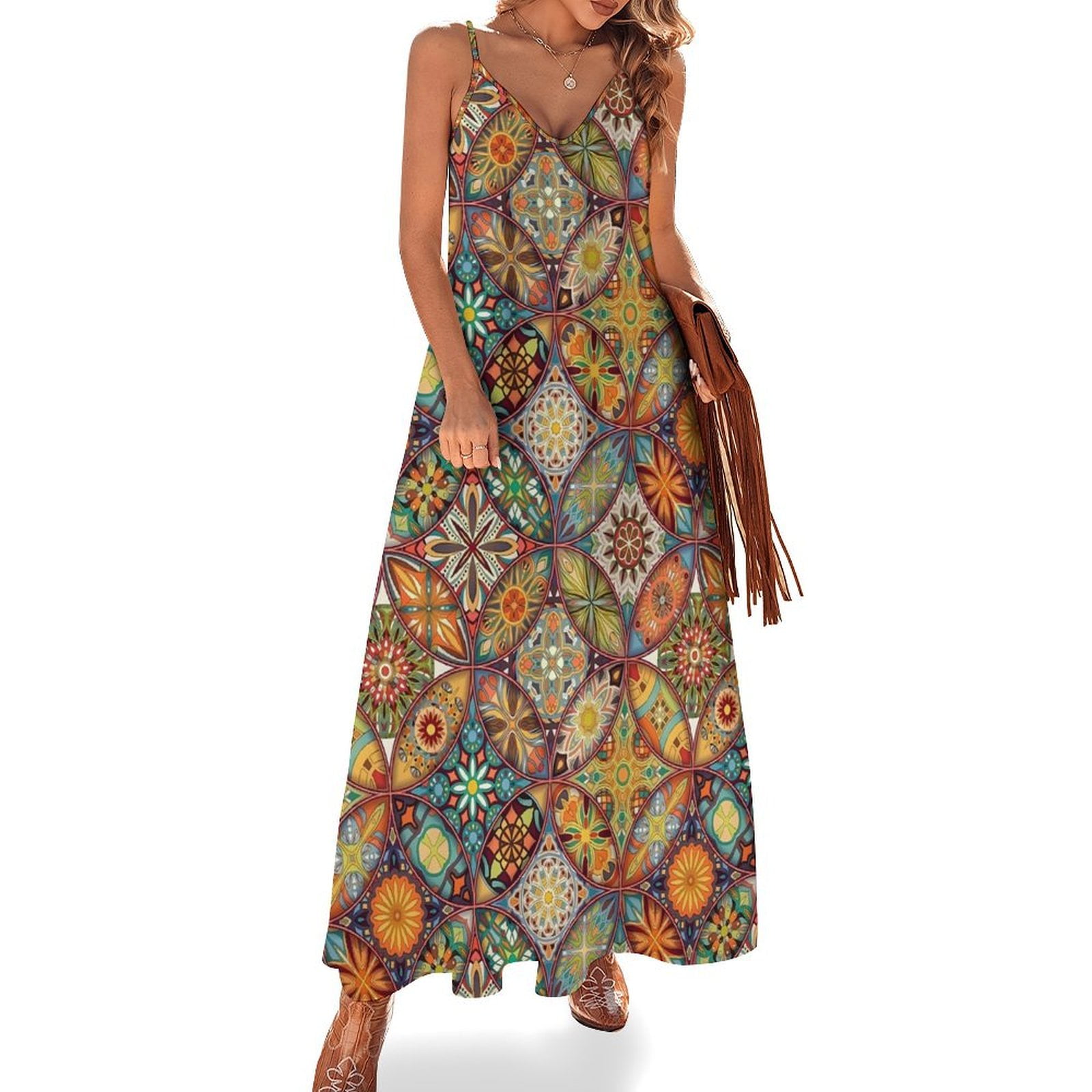 Boho Floral Dress Bohemian Style Hippie Beach Maxi Dress V Neck Casual ...