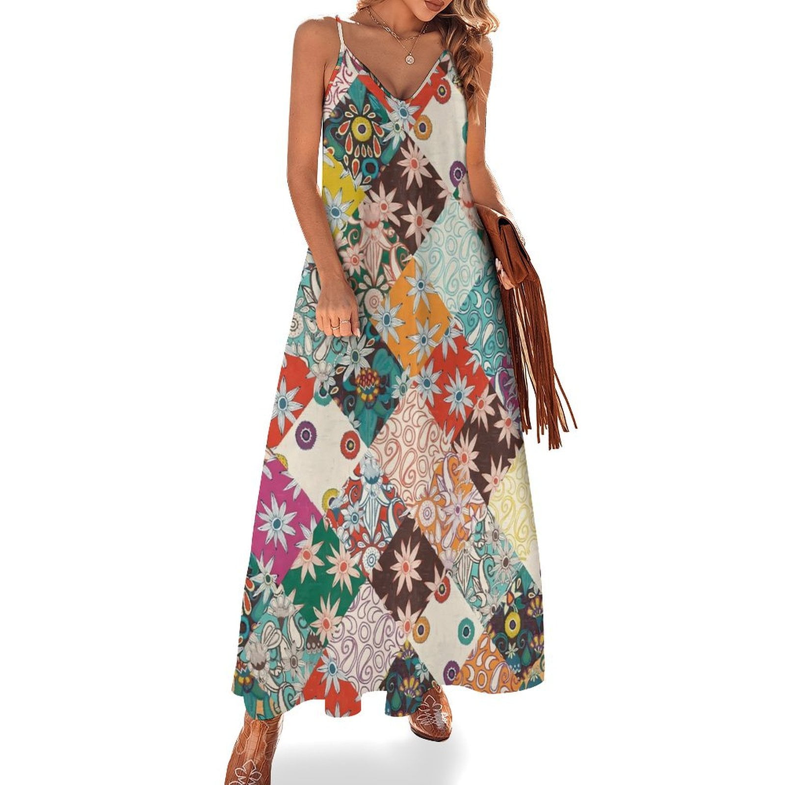 Boho Floral Dress Bohemian Style Hippie Beach Maxi Dress V Neck Casual ...