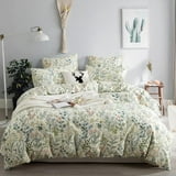 Boho Floral Green Botanical Duvet Cover Set, Soft Microfiber Bedding ...