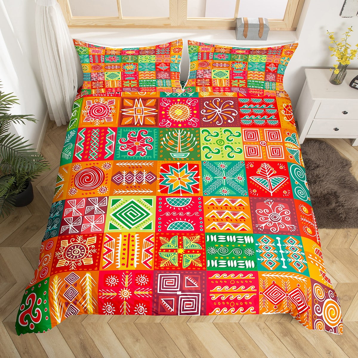 Boho Floral Duvet Cover Patchwork Damask Flowers Comforter Cover Gifts ...