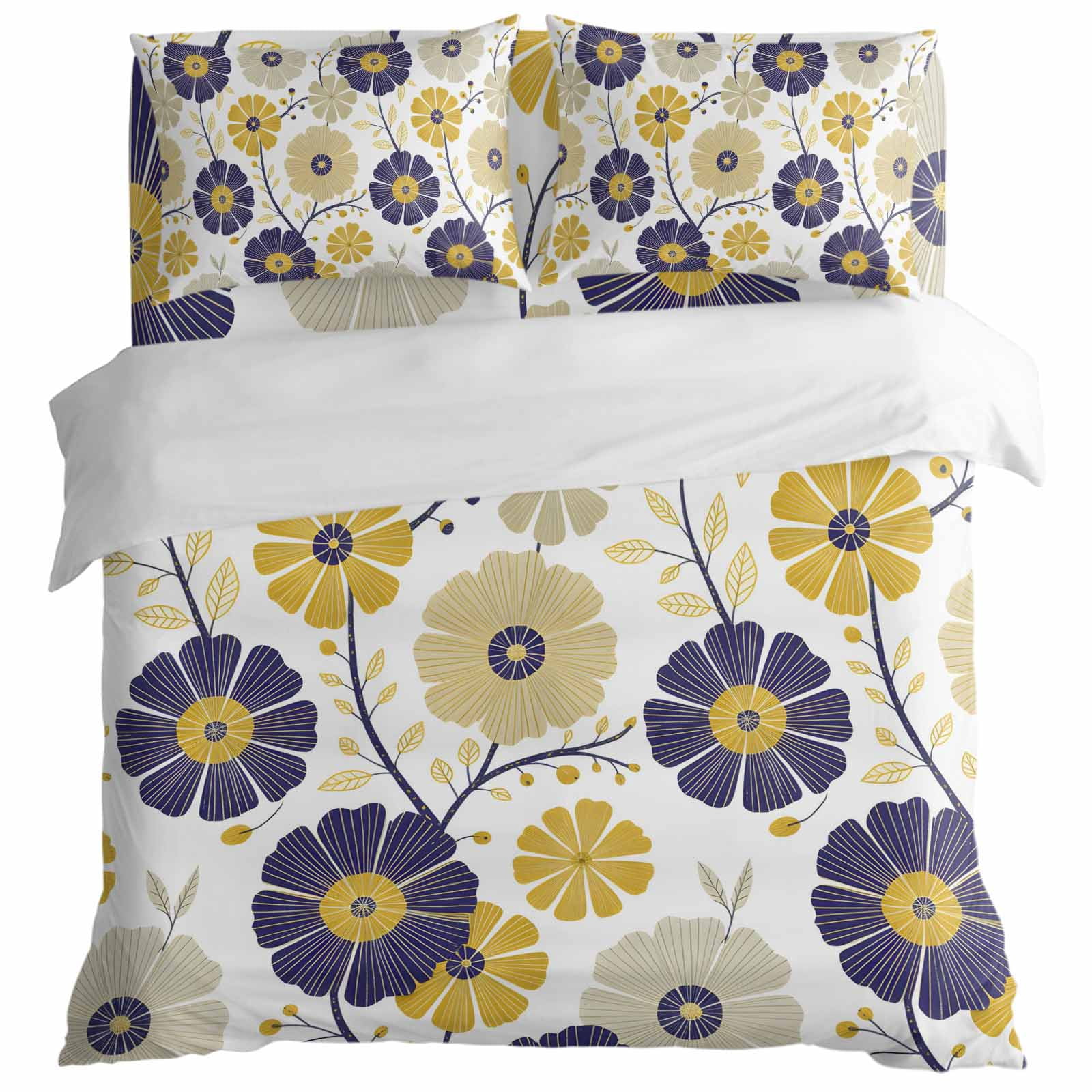 Boho Floral Duvet Cover Set Queen Size, French Vintage Yellow Purple ...