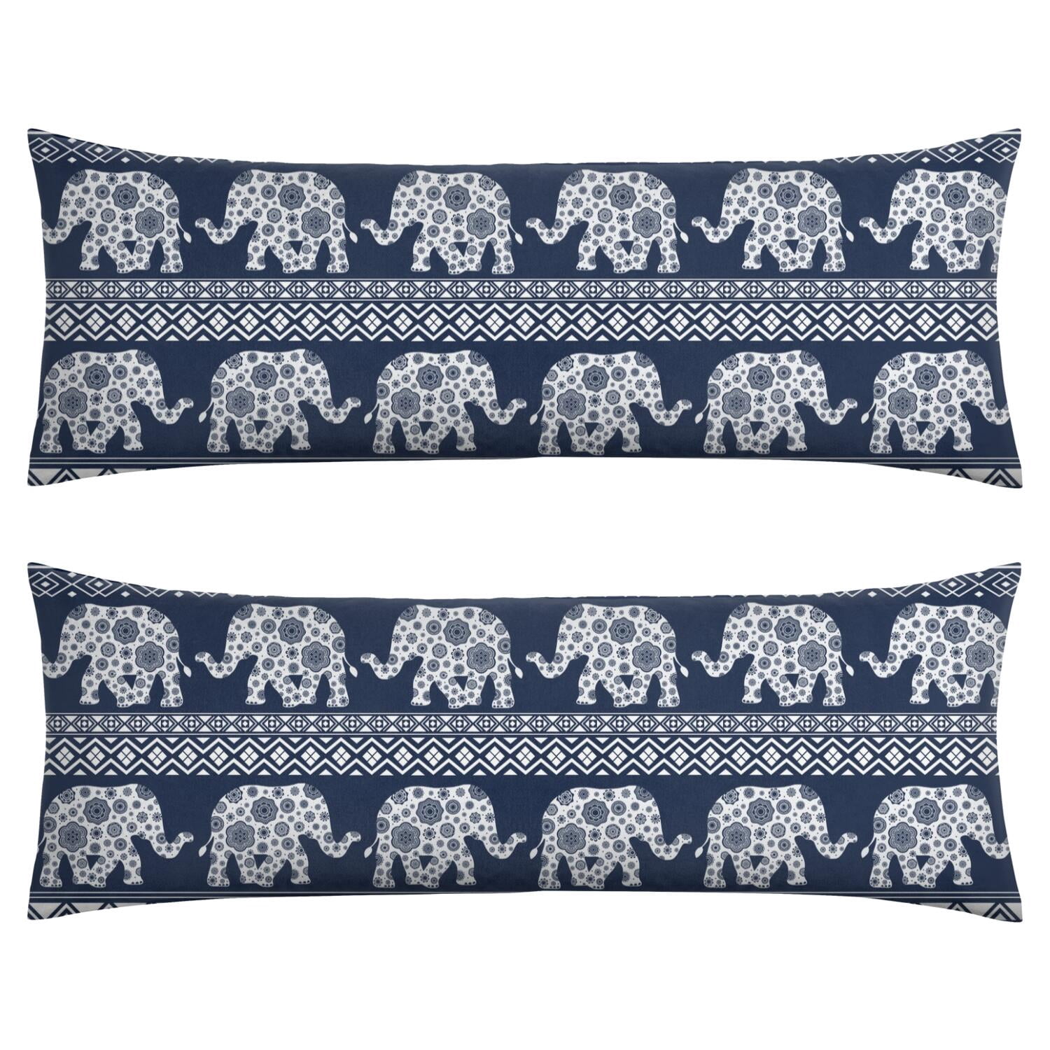 Boho Floral Elephant Body Pillow Cover 20x54 - Bohemian Mandala Ethnic ...