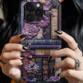 Boho Floral Embroidered Purple Book Art Library iPhone 11 12 13 14 15 ...
