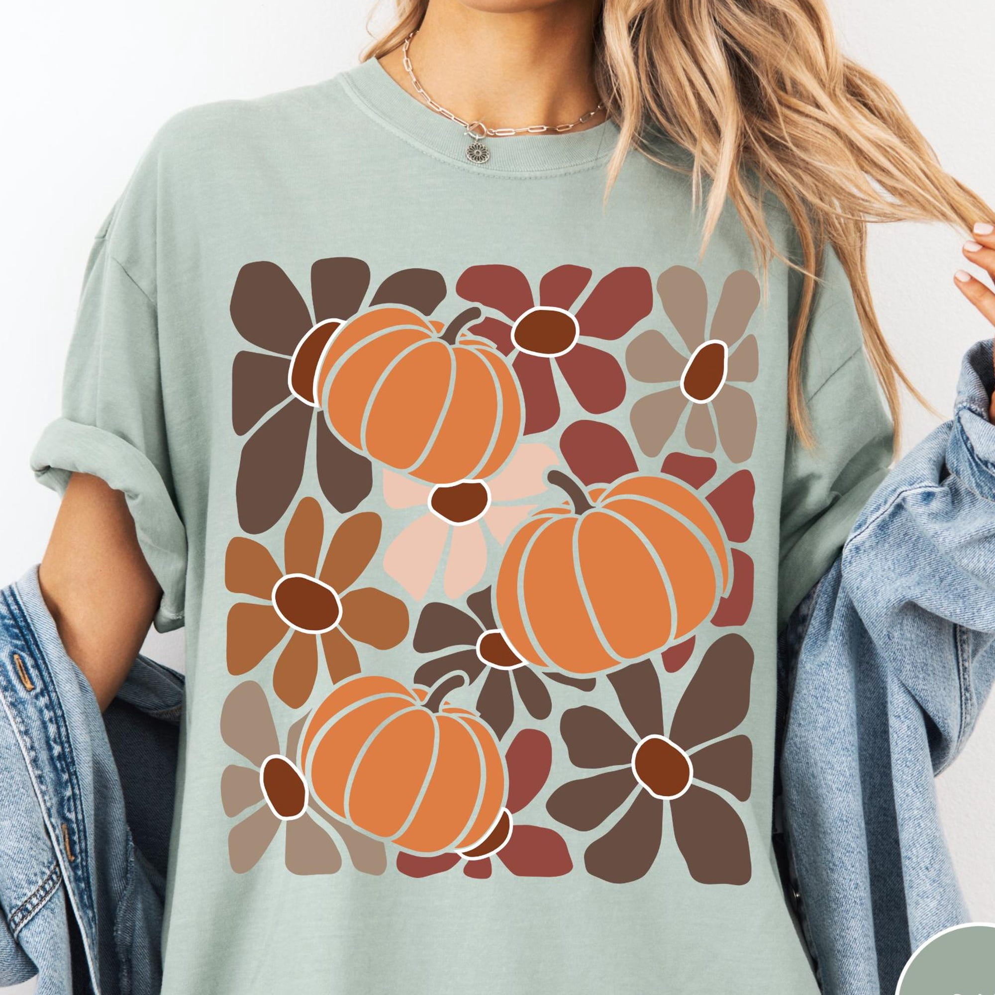 Boho Floral Fall Shirt Pumpkin Season Tshirt Retro Fall Shirt Autumn ...
