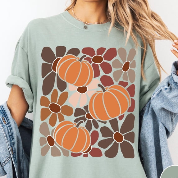 Boho Floral Fall Shirt Pumpkin Season Tshirt Retro Fall Shirt Autumn ...