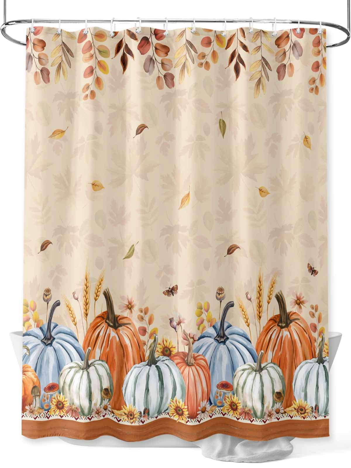 Boho Floral Fall Thanksgiving Shower Curtain, Orange Green Blue ...