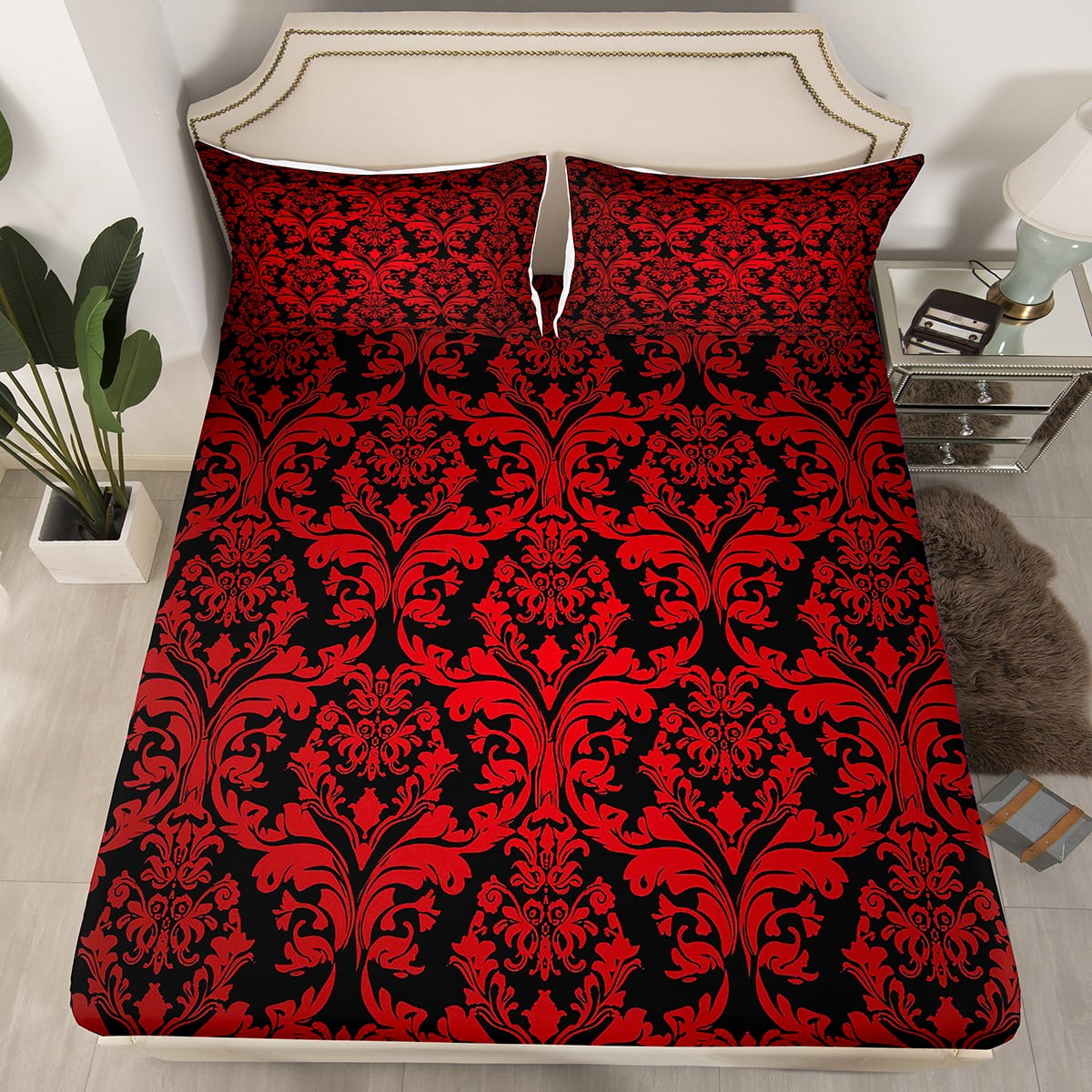 Boho Floral Fitted Sheet Victorian Queen Bed Sheets,Gothic Paisley ...