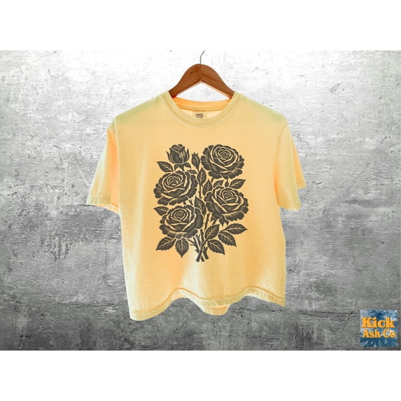 Boho Floral Graphic Tees For Women Crop Top Boxy Tee 3023CL Tshirt ...