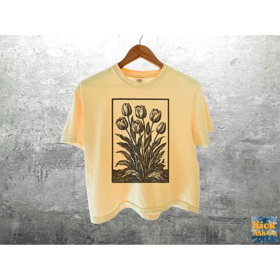 Boho Floral Graphic Tees For Women Tulip Crop Top Boxy Tee 3023CL ...