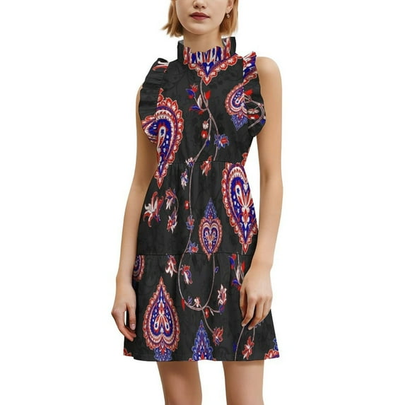 Boho Floral Heart Pattern Women's Fashion Casual Dress Summer Stand Up ...