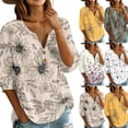 Boho Floral Henley Tunic for Women - 3/4 Sleeve V-Neck Button Down ...