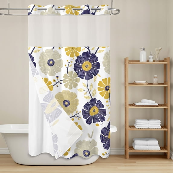 Boho Floral No Hook Shower Curtain with Snap in Liner, French Vintage ...