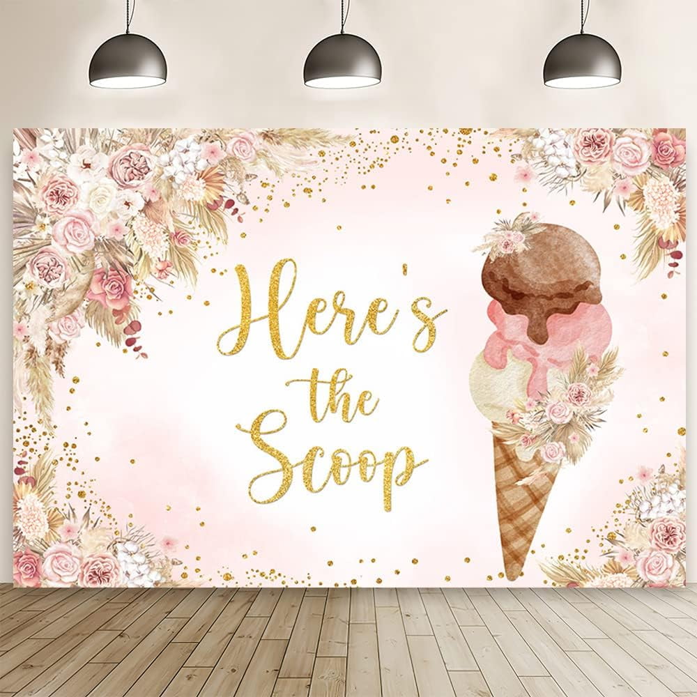 Boho Floral Ice Cream Backdrop Summer Here's The Baby Shower Party ...